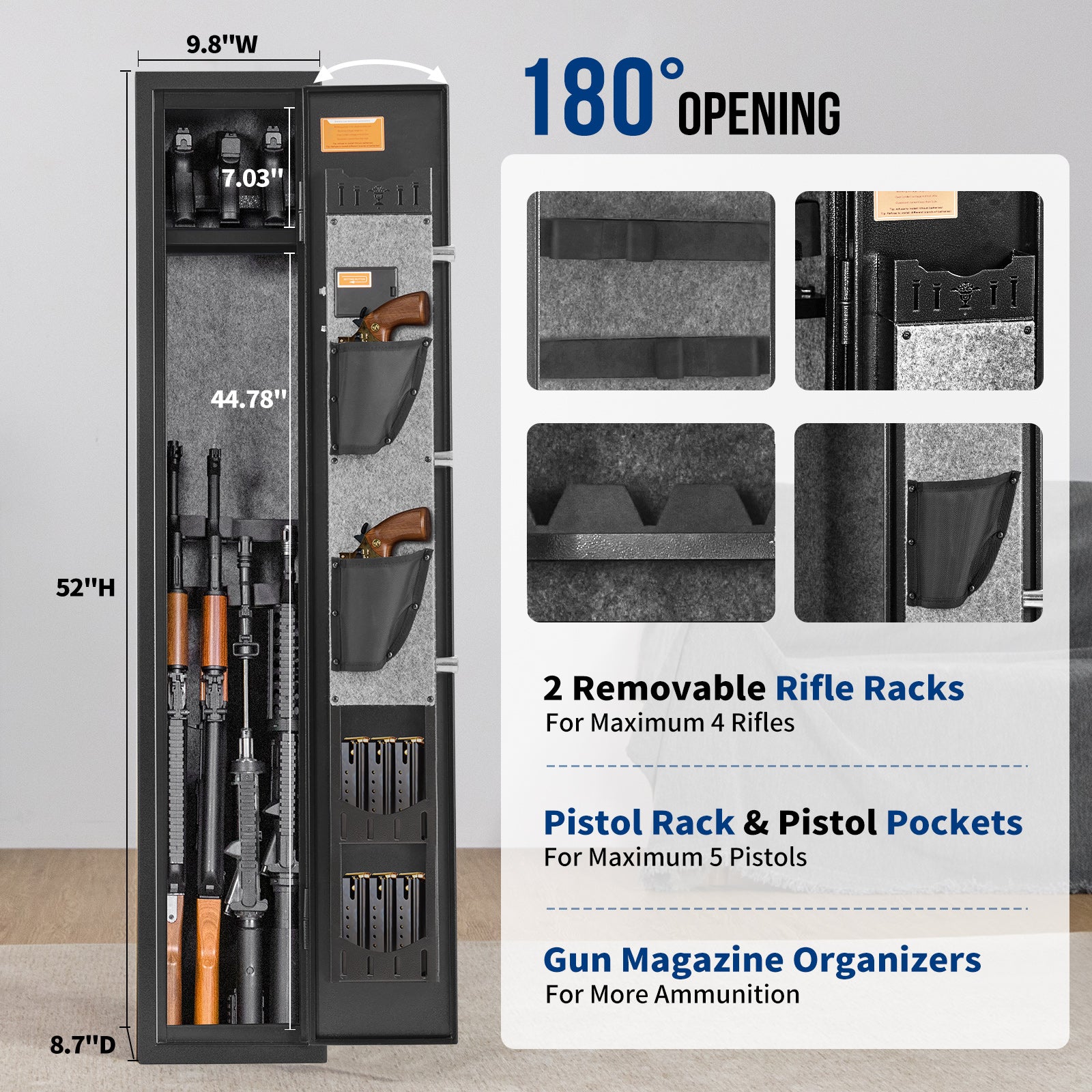Pro-SF0103 Rifle Safe, 3 Long Gun Fingerprints- Blacksmith