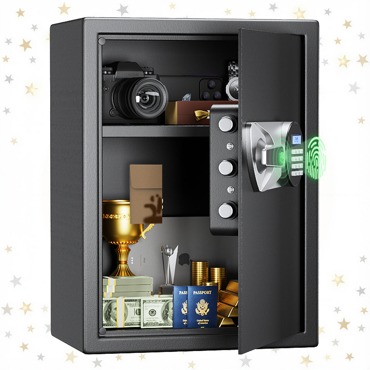 Home Safe, 2.0 Cu Ft Fingerprint Keypad Unlock - Blacksmith