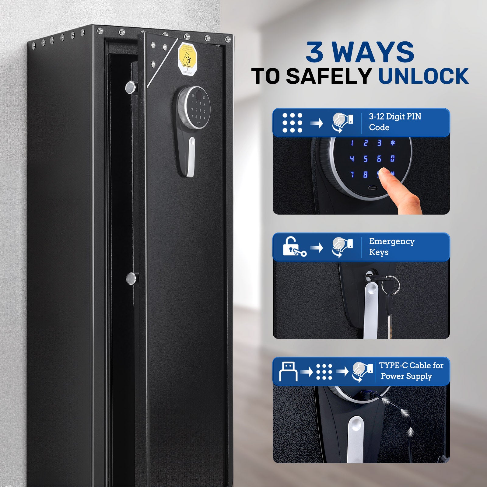 SE0104 Rifle Safe, Compact 5 Gun Cabinet Keypad - Blacksmith