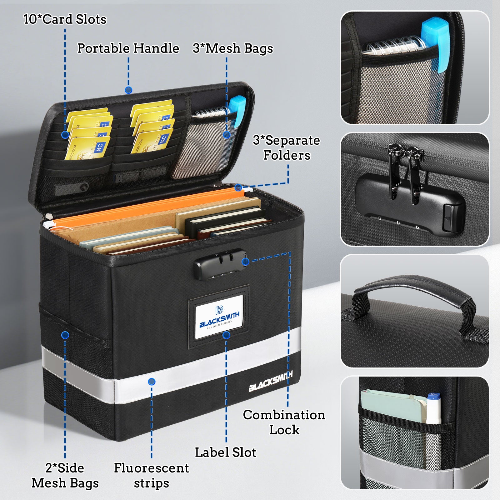 File Box with Lock, Fireproof Multi-Layer Collapsible - Blacksmith
