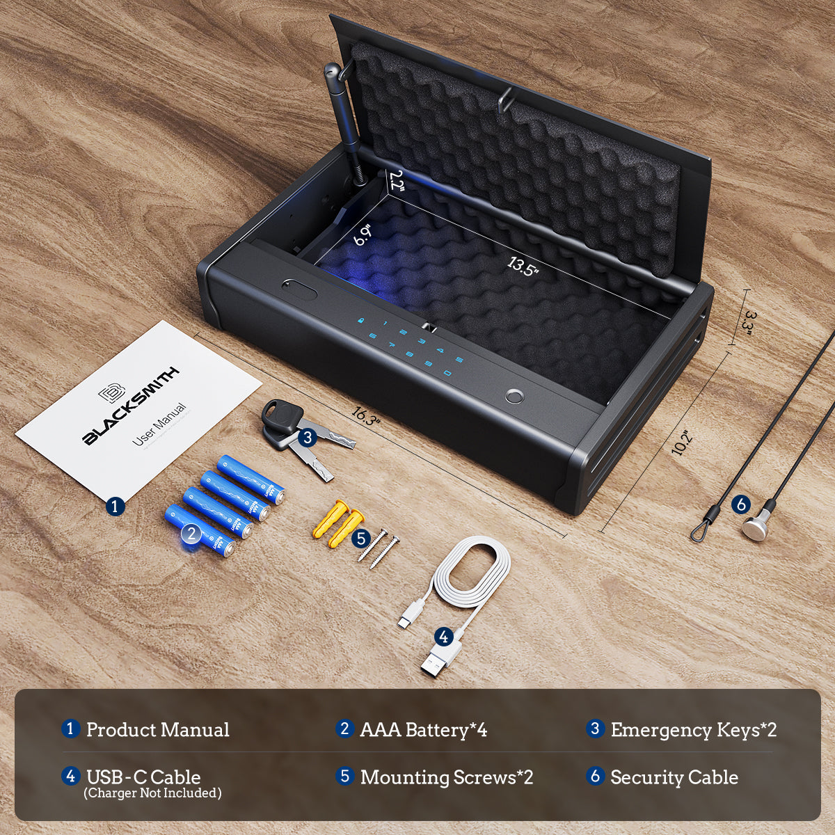 SF0201 Max Pistols Safe, 3 Gun Box Fingerprint - Blacksmith
