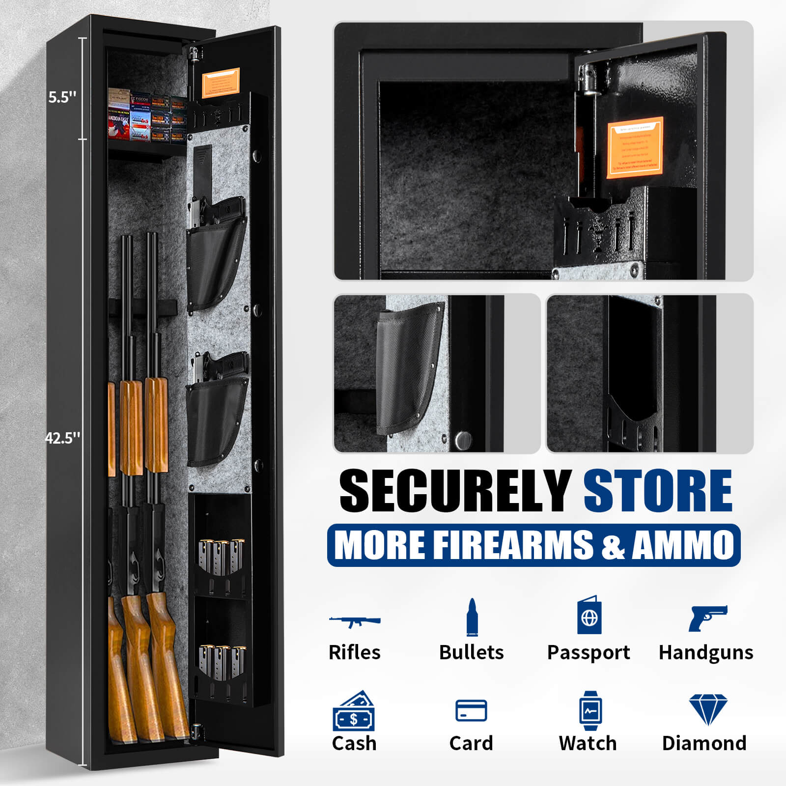 SE0103 Rifle Safe, 3 Long with Digital Lock - Blacksmith