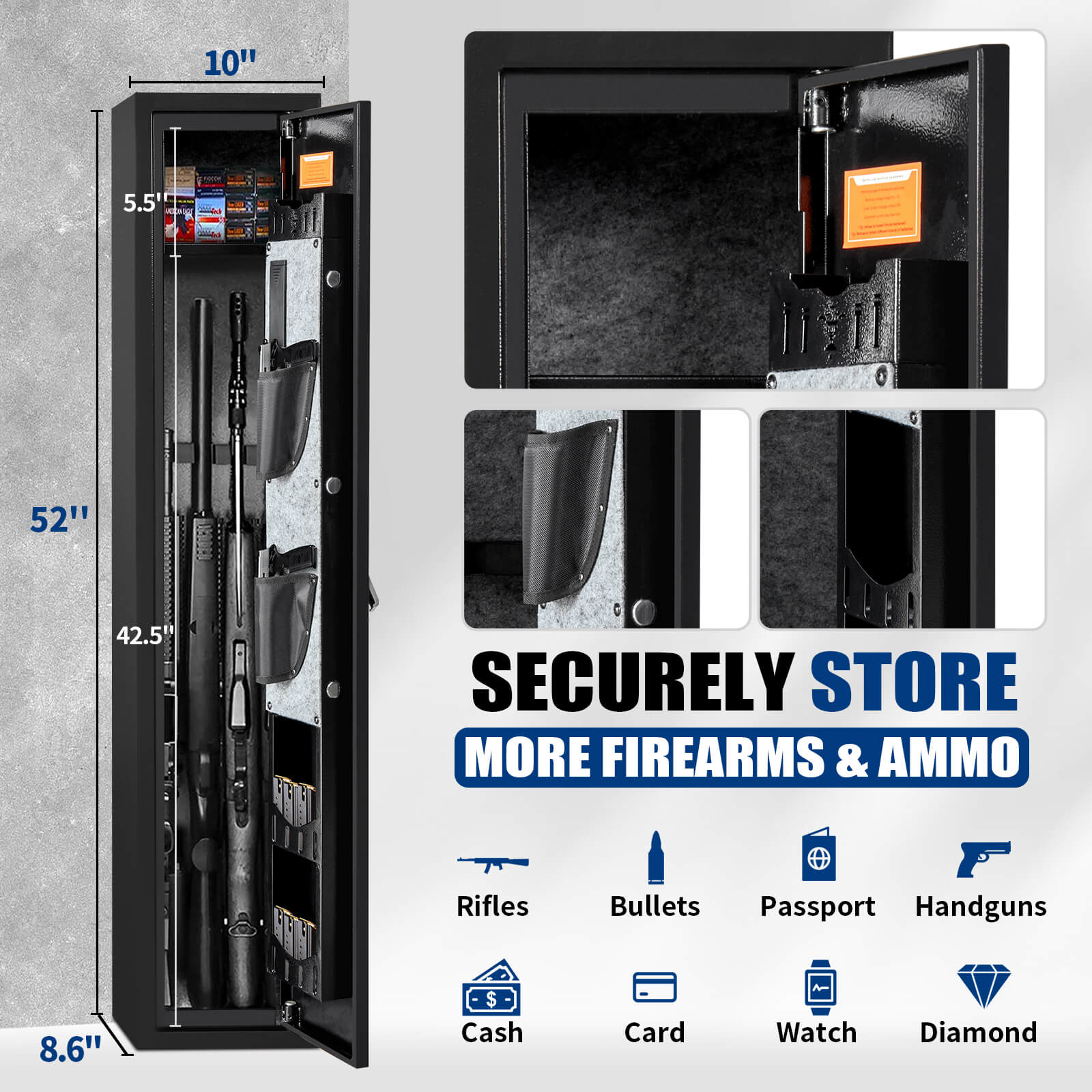 SE0103 Rifle Safe, 3 Long with Digital Lock - Blacksmith