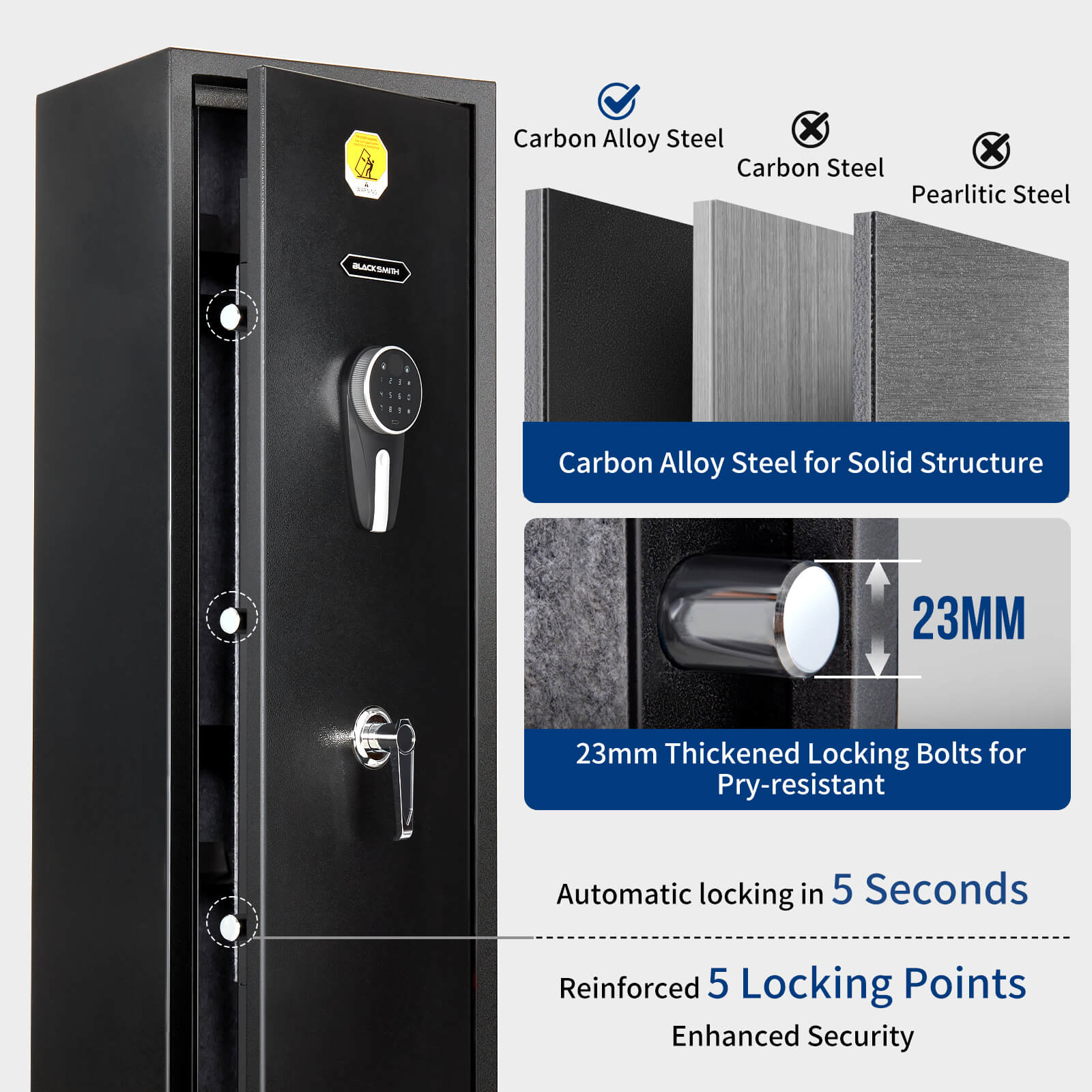 SE0104 Rifle Safe, 5 Long with Digital Panel - Blacksmith