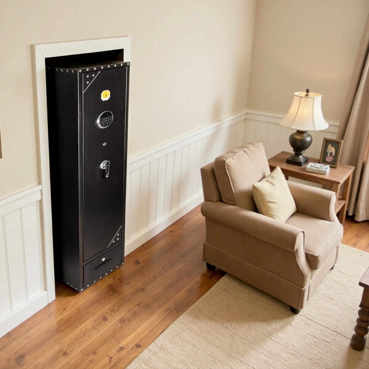 SE0105 Rifle Safe, 6 Long Gun Cabinet Keypad Separate Drawer – Blacksmith