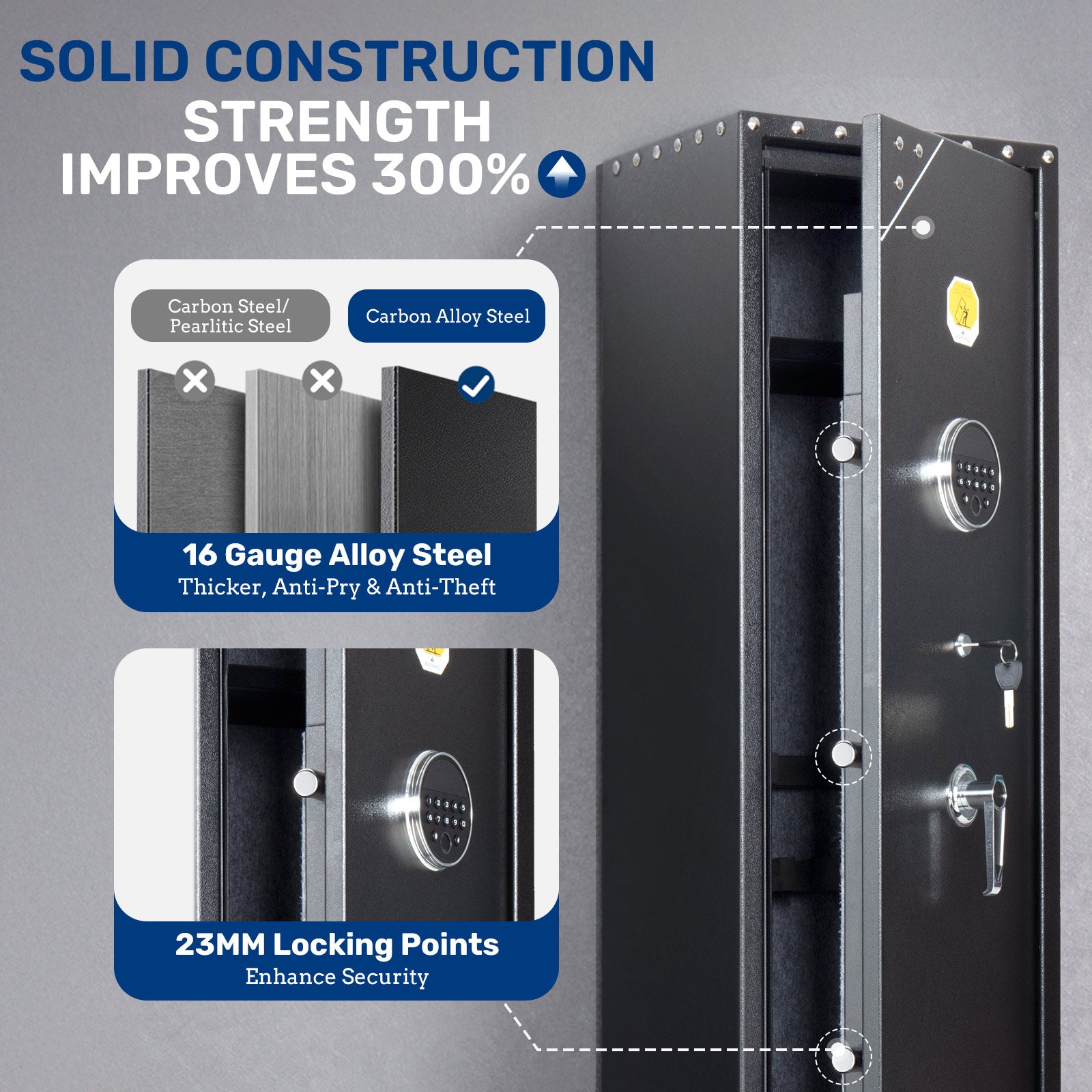 SE0105 Rifle Safe, 6 Long Gun Cabinet Keypad Separate Drawer – Blacksmith