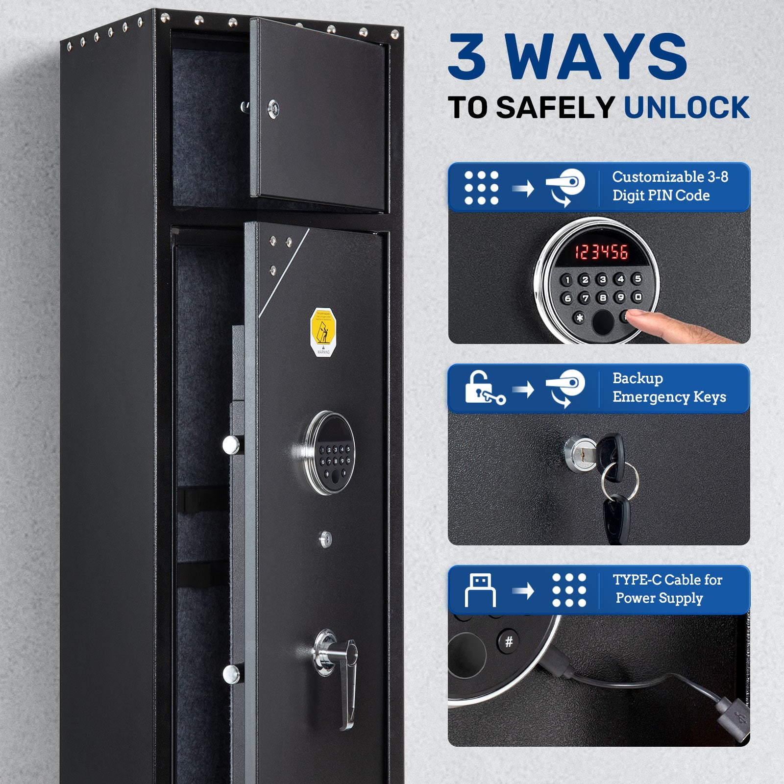 SE0107 Rifle Safe, 6 Long Gun Keypad Separate Lockbox - Blacksmith