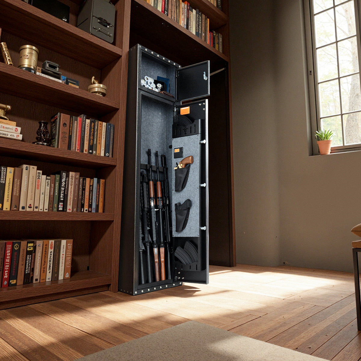 SE0107 Rifle Safe, 6 Long Gun Keypad Separate Lockbox - Blacksmith