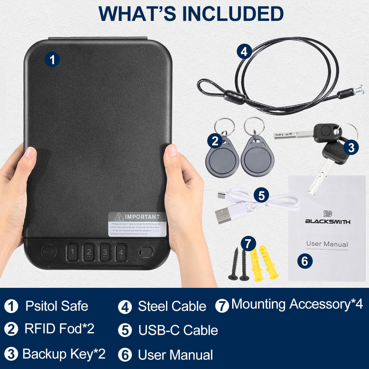 SE0301 Pistol Safe, Portable Box RFID Access - Blacksmith