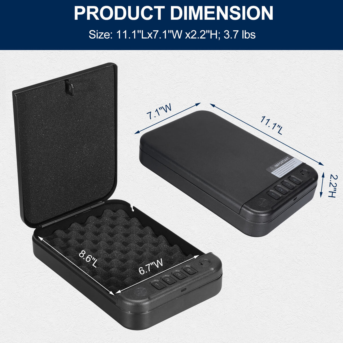 SE0301 Pistol Safe, Portable Box RFID Access - Blacksmith