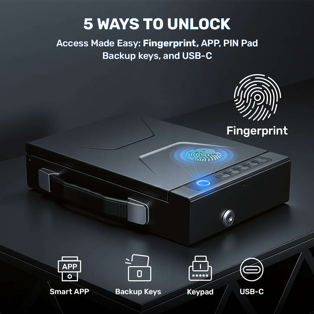 SH06 Pistol Safe, Portable Handle Gun Box Fingerprints APP – Blacksmith