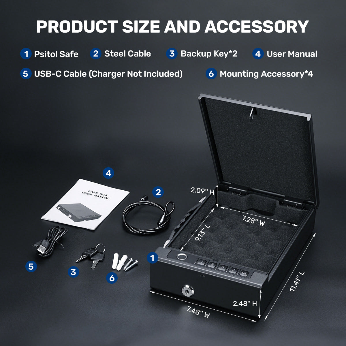 SH06 Pistol Safe, Portable Handle Gun Box Fingerprints APP – Blacksmith