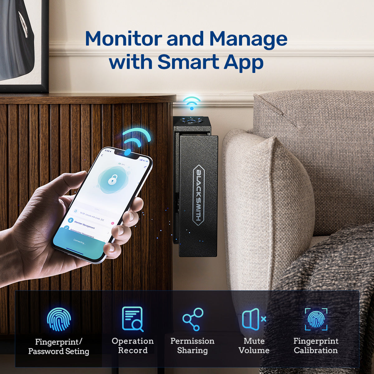 SF0203 Pro Pistol Safe, Slider Fingerprint APP - Blacksmith