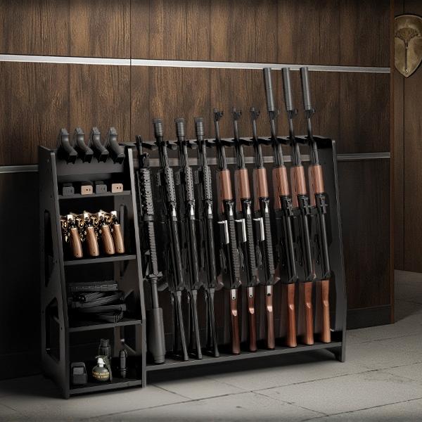 Gun Racks, 10 Rifle Floor Standing with Pistol Shelves - Blacksmith
